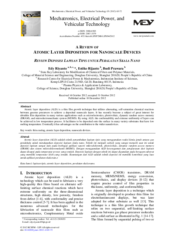 (PDF) A Review of Atomic Layer Deposition for Nanoscale Devices