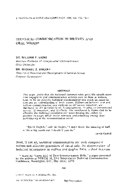 (PDF) Technical Communication in Written and Oral Modes