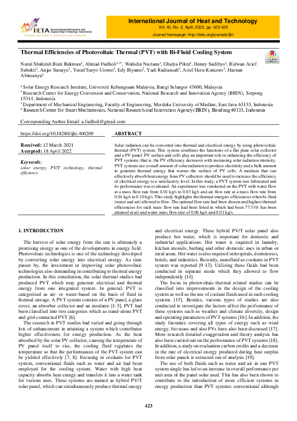(PDF) Thermal Efficiencies of Photovoltaic Thermal (PVT) with Bi-Fluid Cooling System