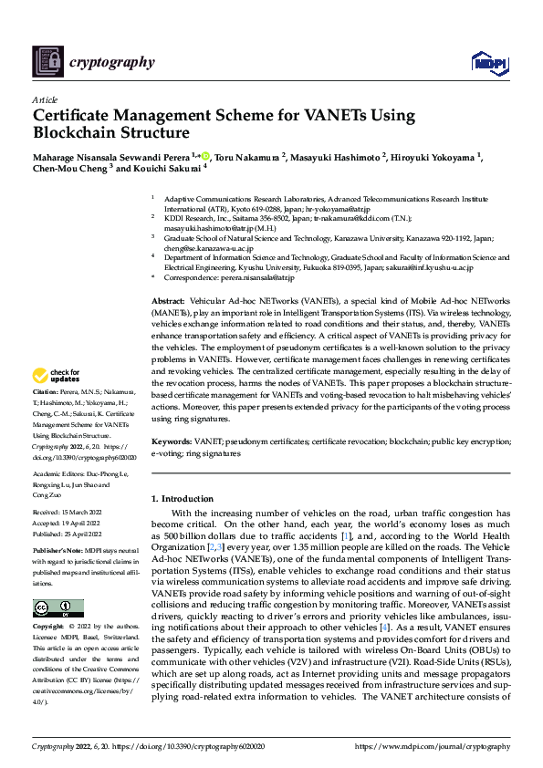 (PDF) Certificate Management Scheme for VANETs Using Blockchain Structure