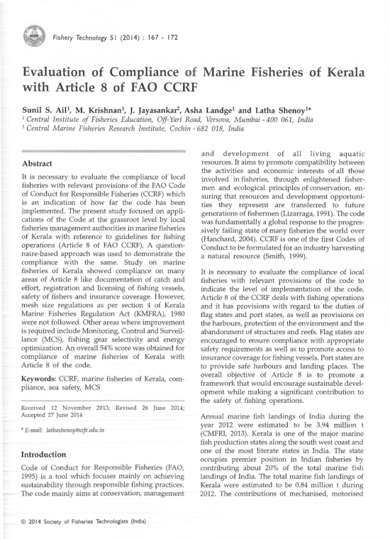 (PDF) Evaluation of Compliance of Marine Fisheries of Kerala with ...