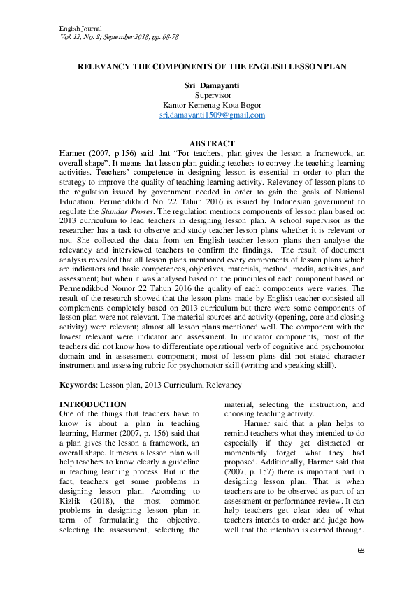 (PDF) Relevancy the Components of the English Lesson Plan