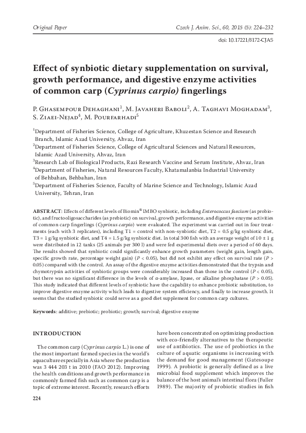 (PDF) Effect of synbiotic dietary supplementation on survival, growth ...