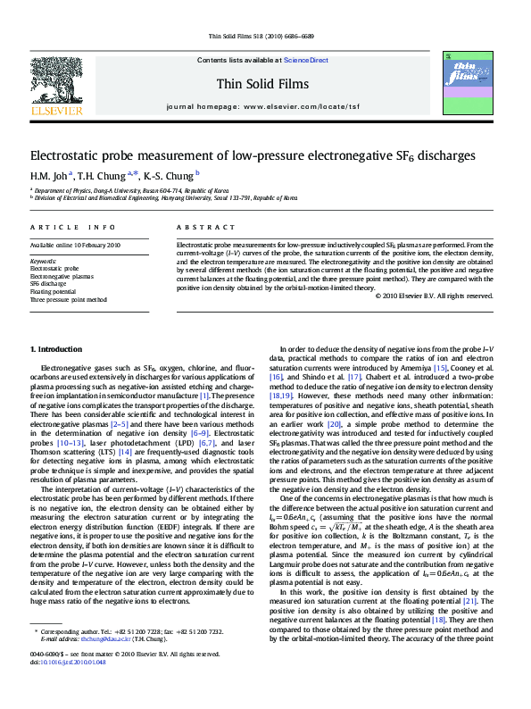 (PDF) Electrostatic probe measurement of low-pressure electronegative ...