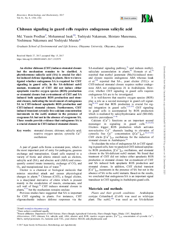 (PDF) Chitosan signaling in guard cells requires endogenous salicylic acid