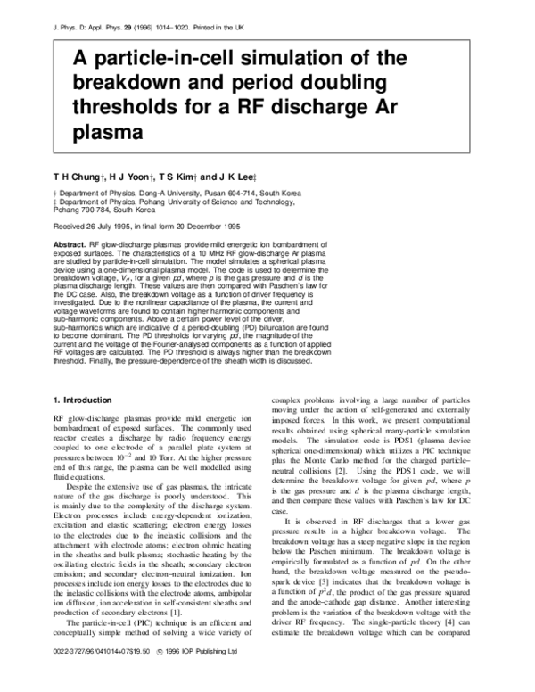 (PDF) A particle-in-cell simulation of the breakdown and period doubling thresholds for a RF ...
