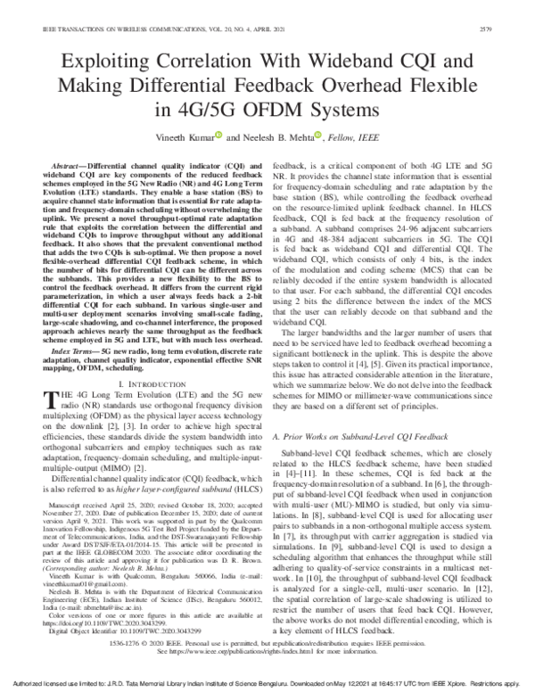 (PDF) Exploiting Correlation With Wideband CQI and Making Differential Feedback Overhead ...