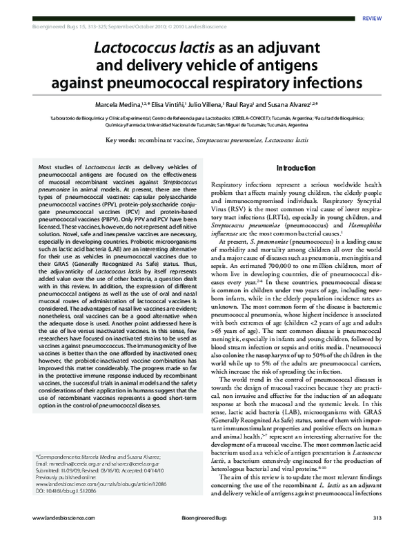 (PDF) Lactococcus lactisas an adjuvant and delivery vehicle of antigens ...