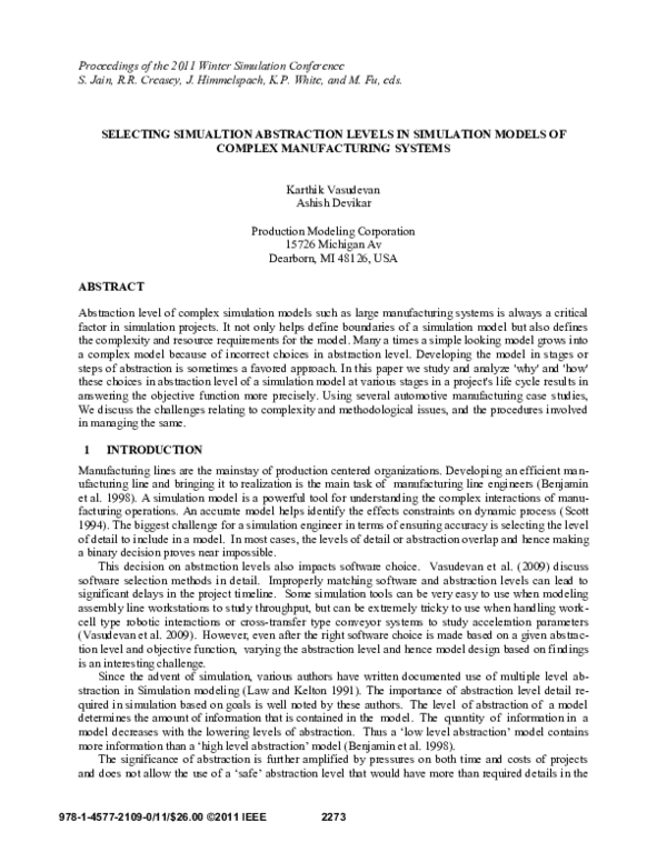 (PDF) Selecting simualtion abstraction levels in simulation models of complex manufacturing systems