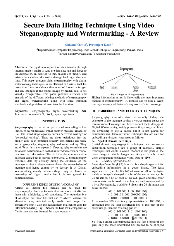 Pdf Secure Data Hiding Technique Using Video Steganography And
