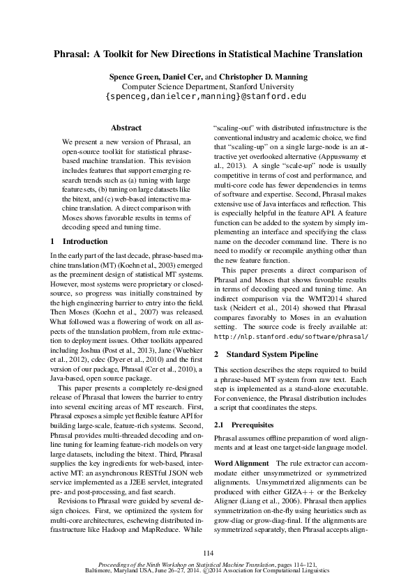 (PDF) Phrasal: A Toolkit for New Directions in Statistical Machine Translation