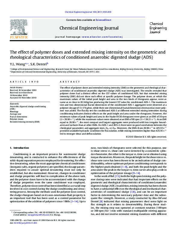 (PDF) The effect of polymer doses and extended mixing intensity on the geometric and rheological ...