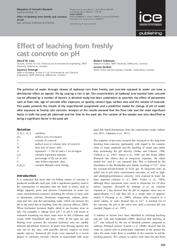 (PDF) Effect of leaching from freshly cast concrete on pH
