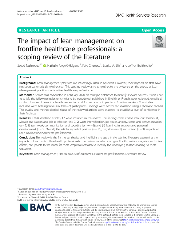 (PDF) The impact of lean management on frontline healthcare ...
