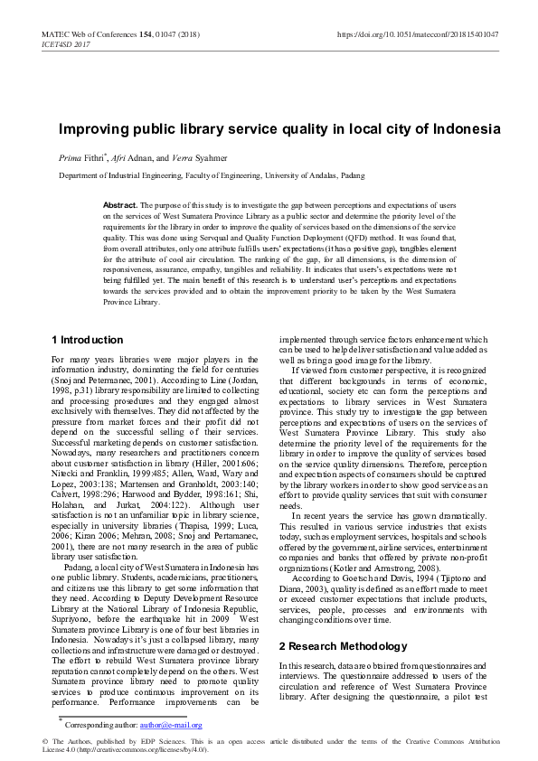 (PDF) Improving public library service quality in local city of Indonesia