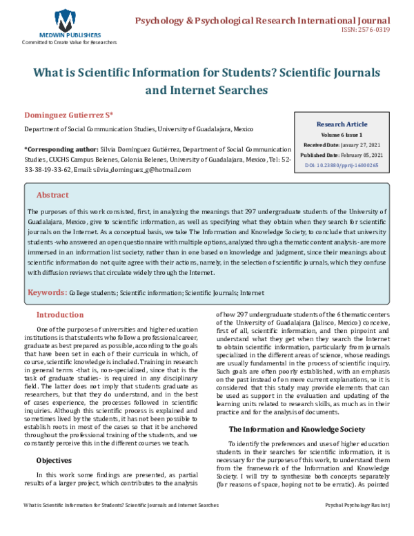 (PDF) What is Scientific Information for Students? Scientific Journals ...