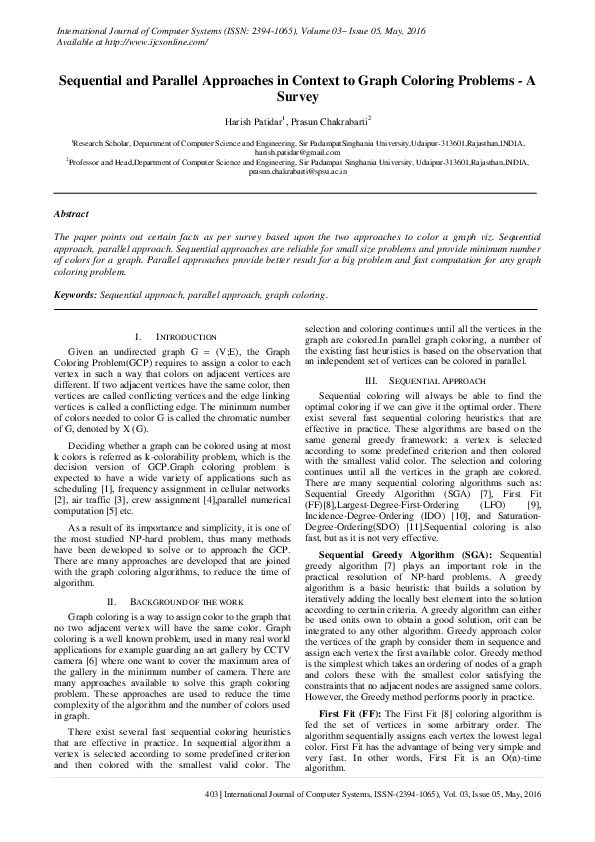 (PDF) Sequential and Parallel Approaches in Context to Graph Coloring Problems-A Survey