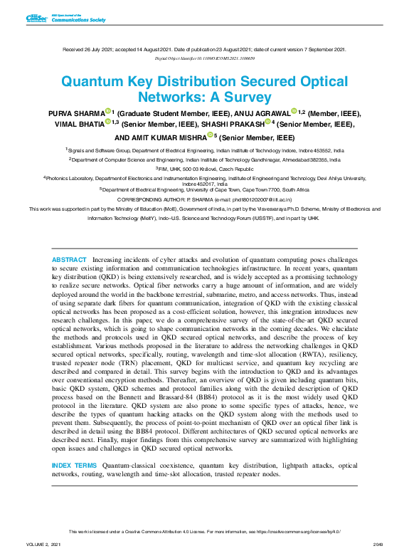 (PDF) Quantum Key Distribution Secured Optical Networks: A Survey