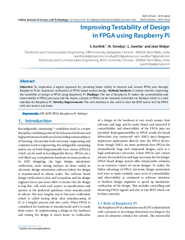 (PDF) Improving Testability of Design in FPGA using Raspberry Pi | Jean ...