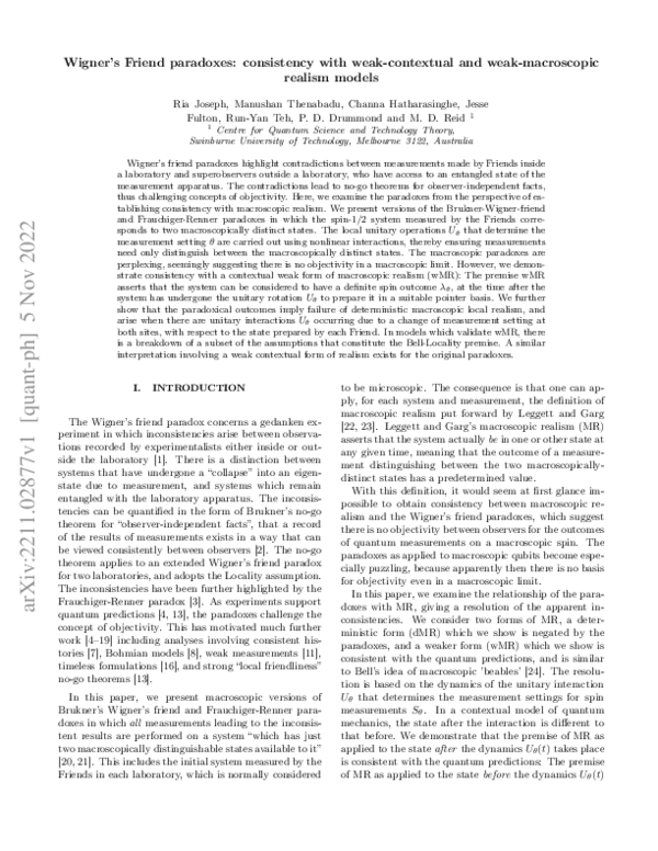 (PDF) Wigner's Friend paradoxes: consistency with weak-contextual and ...