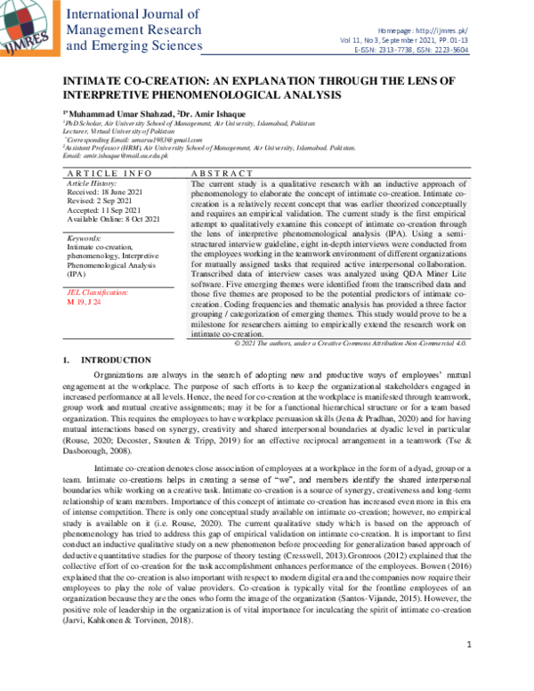 (PDF) Intimate Co-Creation: An Explanation Through the Lens of ...