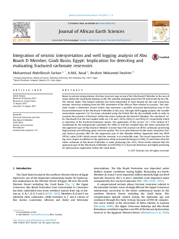 (PDF) Seismic and Well Log Analysis of Abu Roash D