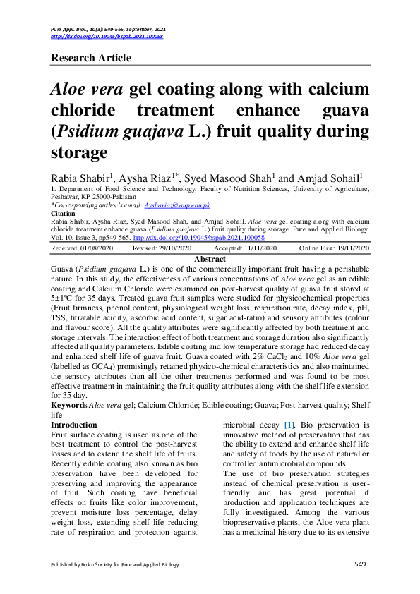 (PDF) Aloe vera gel coating along with calcium chloride treatment ...