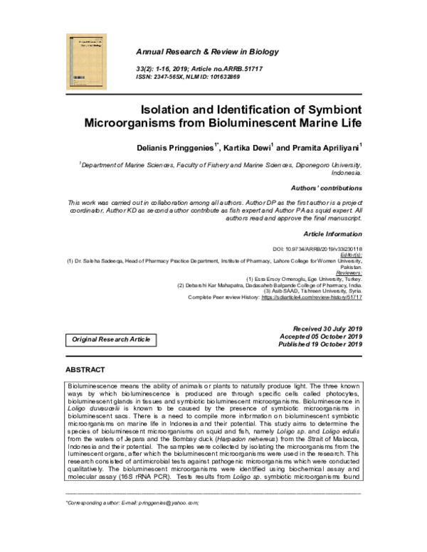 (PDF) Isolation and Identification of Symbiont Microorganisms from ...