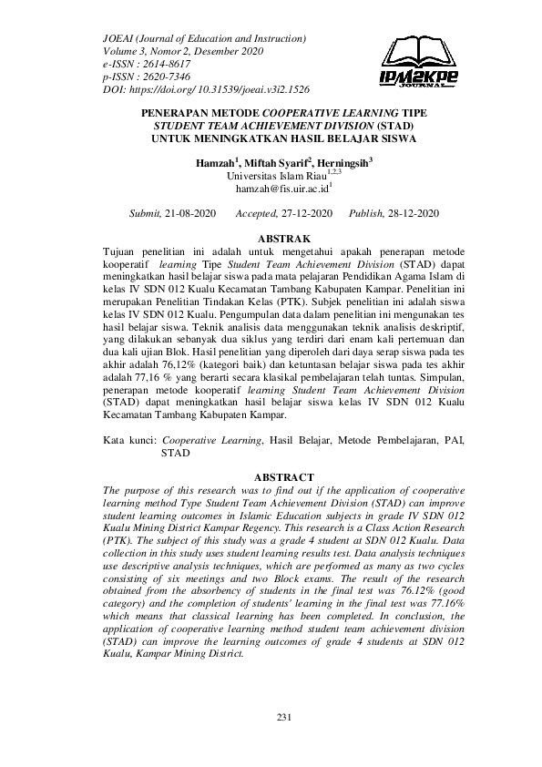 (PDF) Penerapan Metode Cooperative Learning Tipe Student Team ...