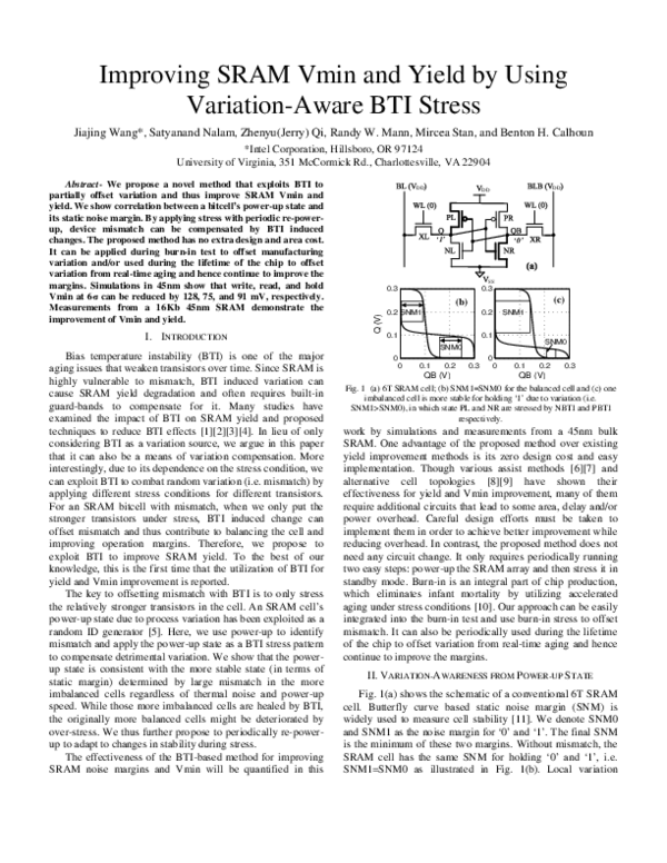 (PDF) Improving SRAM Vmin and yield by using variation-aware BTI stress