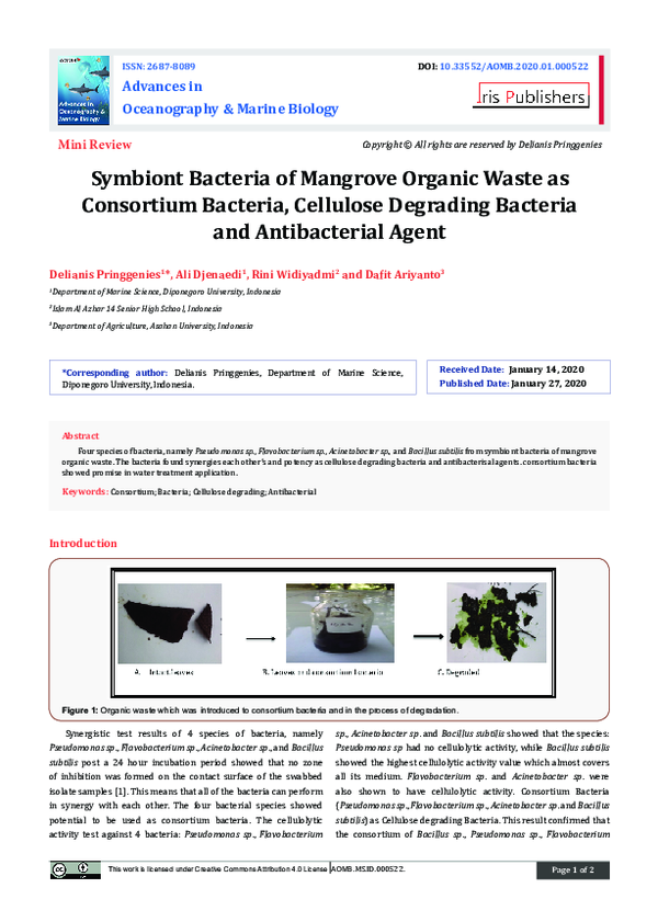 (PDF) Symbiont Bacteria of Mangrove Organic Waste as Consortium ...