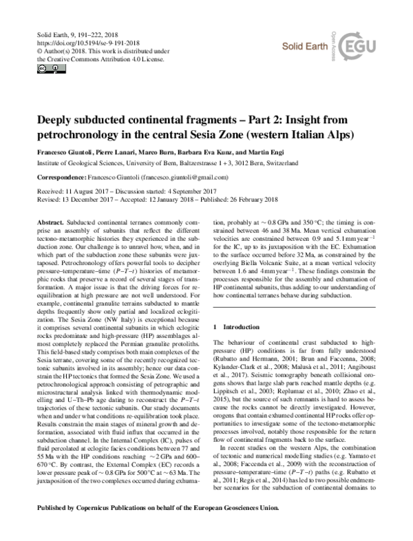 (PDF) Deeply subducted continental fragments – Part 2: Insight from ...