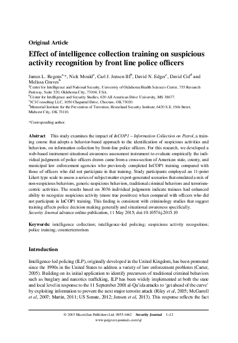 (PDF) Effect of intelligence collection training on suspicious activity ...