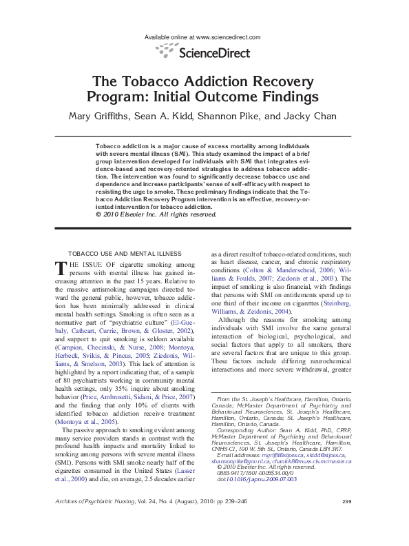 (PDF) The Tobacco Addiction Recovery Program: Initial Outcome Findings