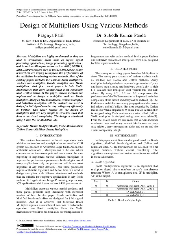 (PDF) Design of Multipliers Using Various Methods