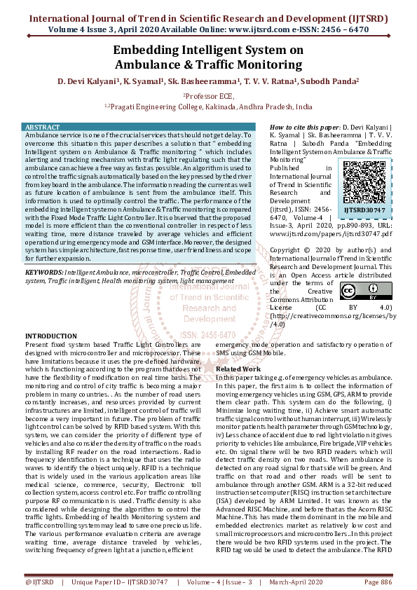 Pdf Embedding Intelligent System On Ambulance And Traffic Monitoring Subodh Panda