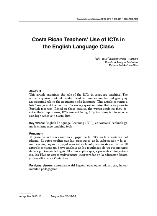 (PDF) Costa Rican Teachers’ Use of ICTs in the English Language Class