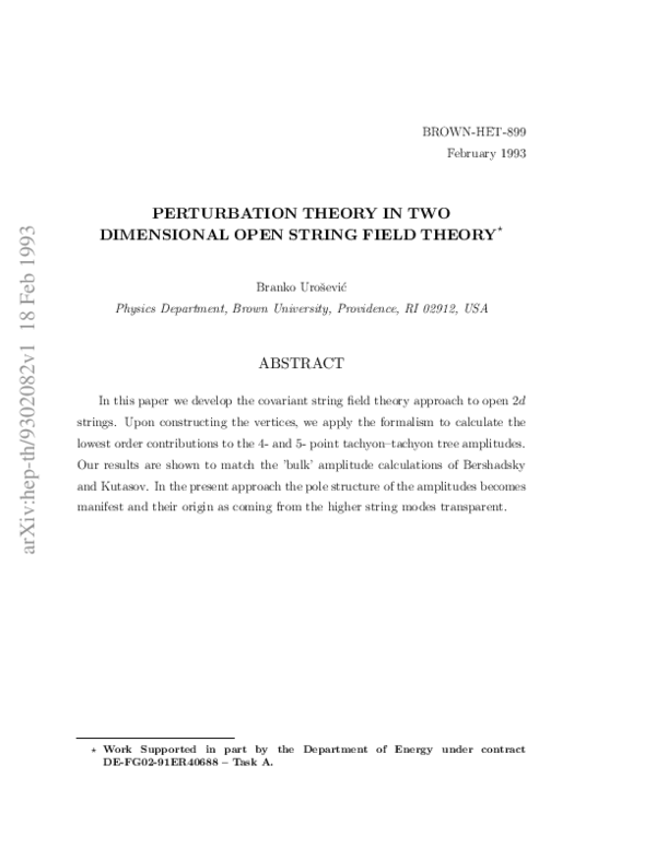 (PDF) Perturbation theory in two-dimensional open string field theory
