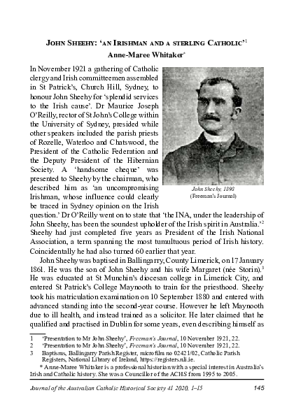 (PDF) John Sheehy: Key Figure of Irish Spirit in Australia