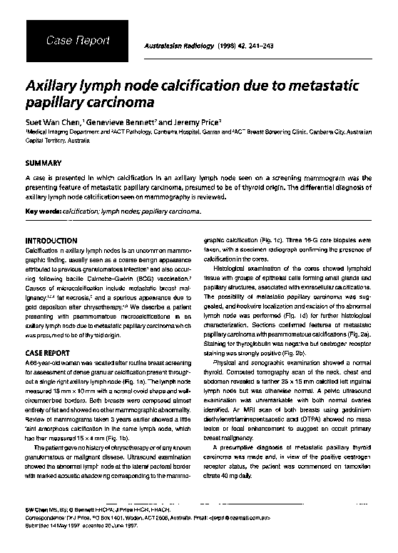 Pdf Axillary Lymph Node Calcification Due To Metastatic Papillary