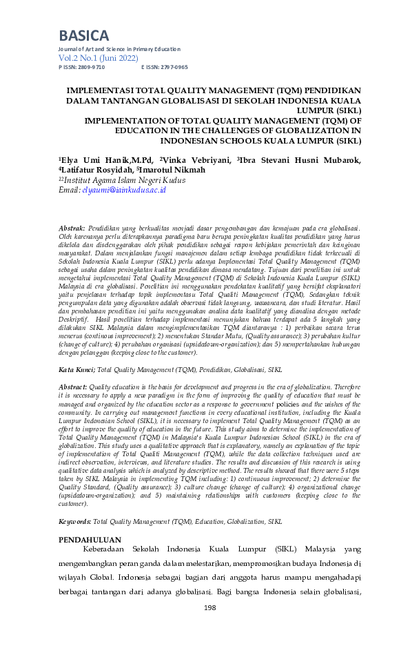 (PDF) Implementasi Total Quality Management (TQM) Pendidikan Dalam Tantangan Globalisasi Di ...