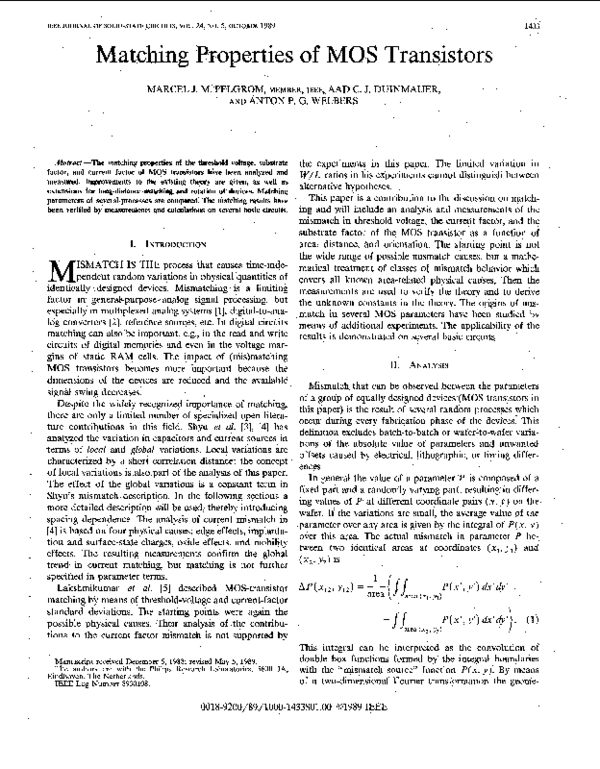 (PDF) Matching properties of MOS transistors