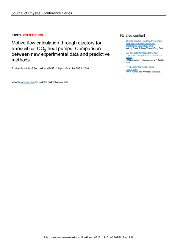 (PDF) Motive flow calculation through ejectors for transcritical CO2 ...