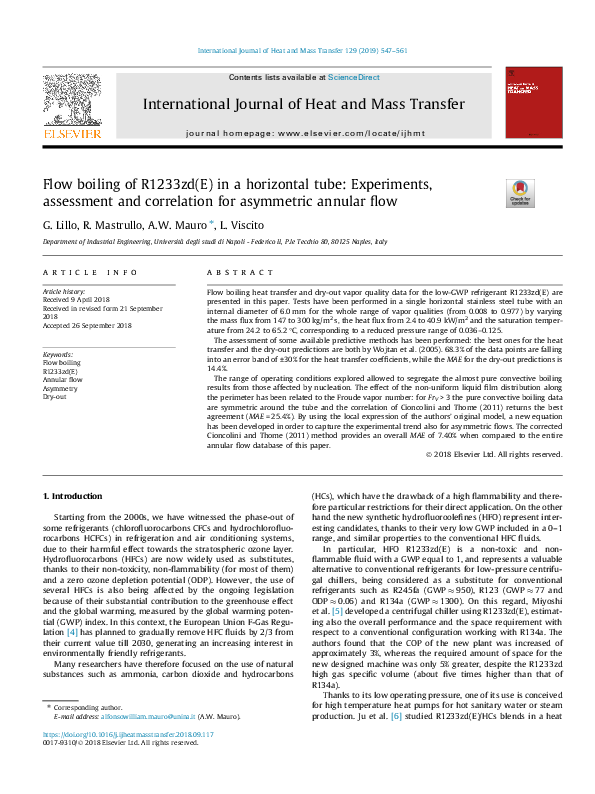 (PDF) Flow boiling of R1233zd(E) in a horizontal tube: Experiments ...