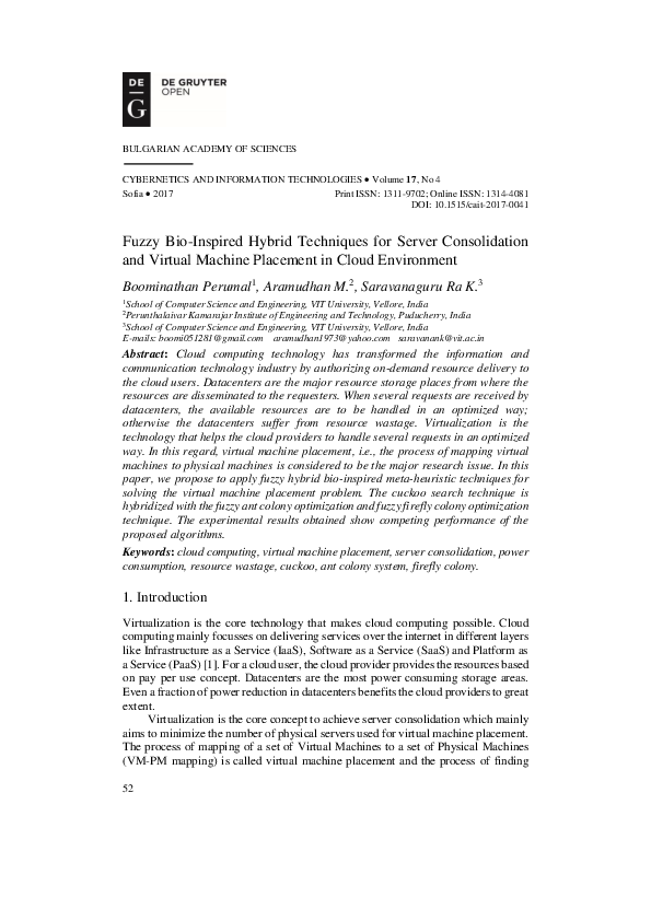 (PDF) Fuzzy Bio-Inspired Hybrid Techniques for Server Consolidation and ...