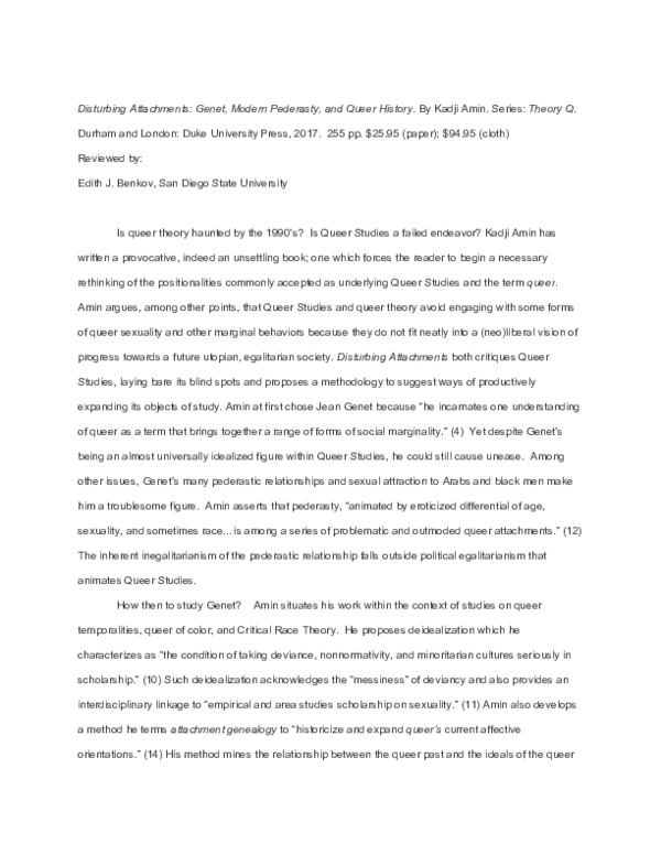 (DOC) Disturbing Attachments: Genet, Modern Pederasty, and Queer ...