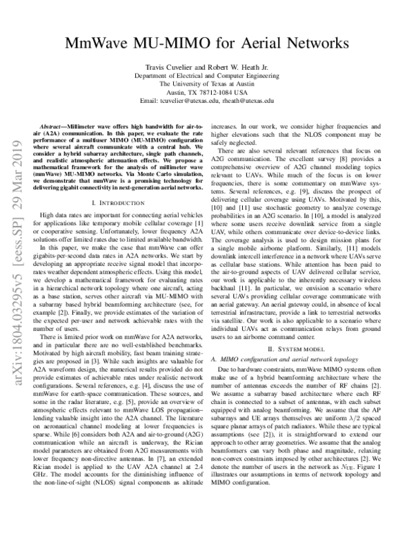 (PDF) MmWave MU-MIMO for Aerial Networks