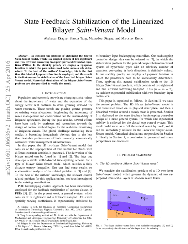 (PDF) State Feedback Stabilization of the Linearized Bilayer Saint ...