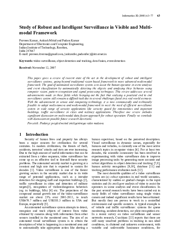 (PDF) Study of Robust and Intelligent Surveillance in Visible and Multimodal Framework