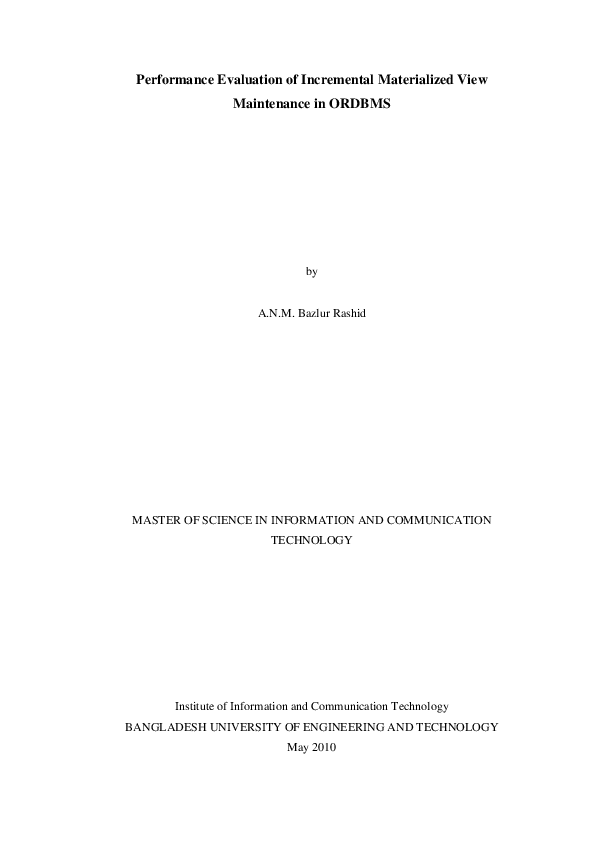 Pdf Performance Evaluation Of Incremental Materialized View Maintenance In Ordbms